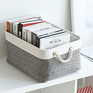 Instruban Storage Bin Cube Storage Basket for Storage and Organization Toy Clothes Books Home Collapsible Storage Basket with Handles -Grey and Tan