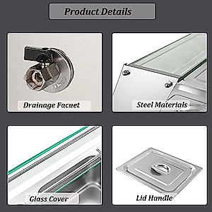 LOYALHEARTDY 110V 1.2kW Bain Marie Food Warmer 6 Pan x 1/2 GN, Food Grade 201 Stainelss Steel Electric Steam Table 6-Inch Deep with Glass Cover Buffet Food Warmer Steam Table for Catering Restaurants