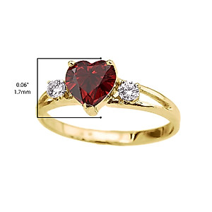 14k Yellow Gold Heart Shape Garnet & White Topaz Split Shank Three Stone Ring - Size 5