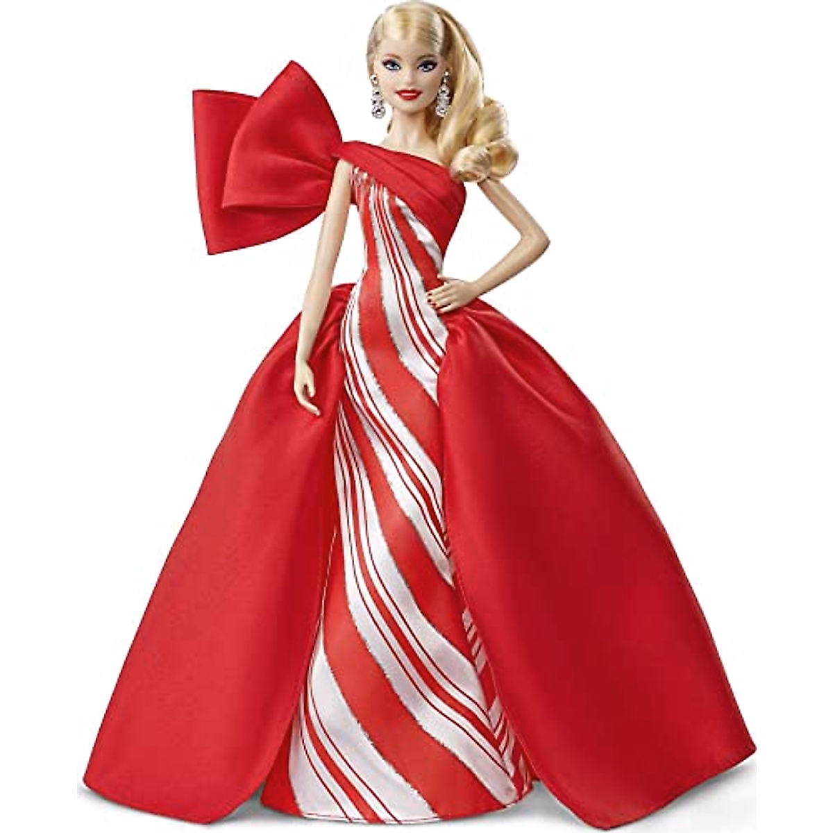 Barbie 2019 Holiday doll, 11.5-inch, Blonde, Wearing Red and White Gown, with Doll Stand and Certificate of Authenticity