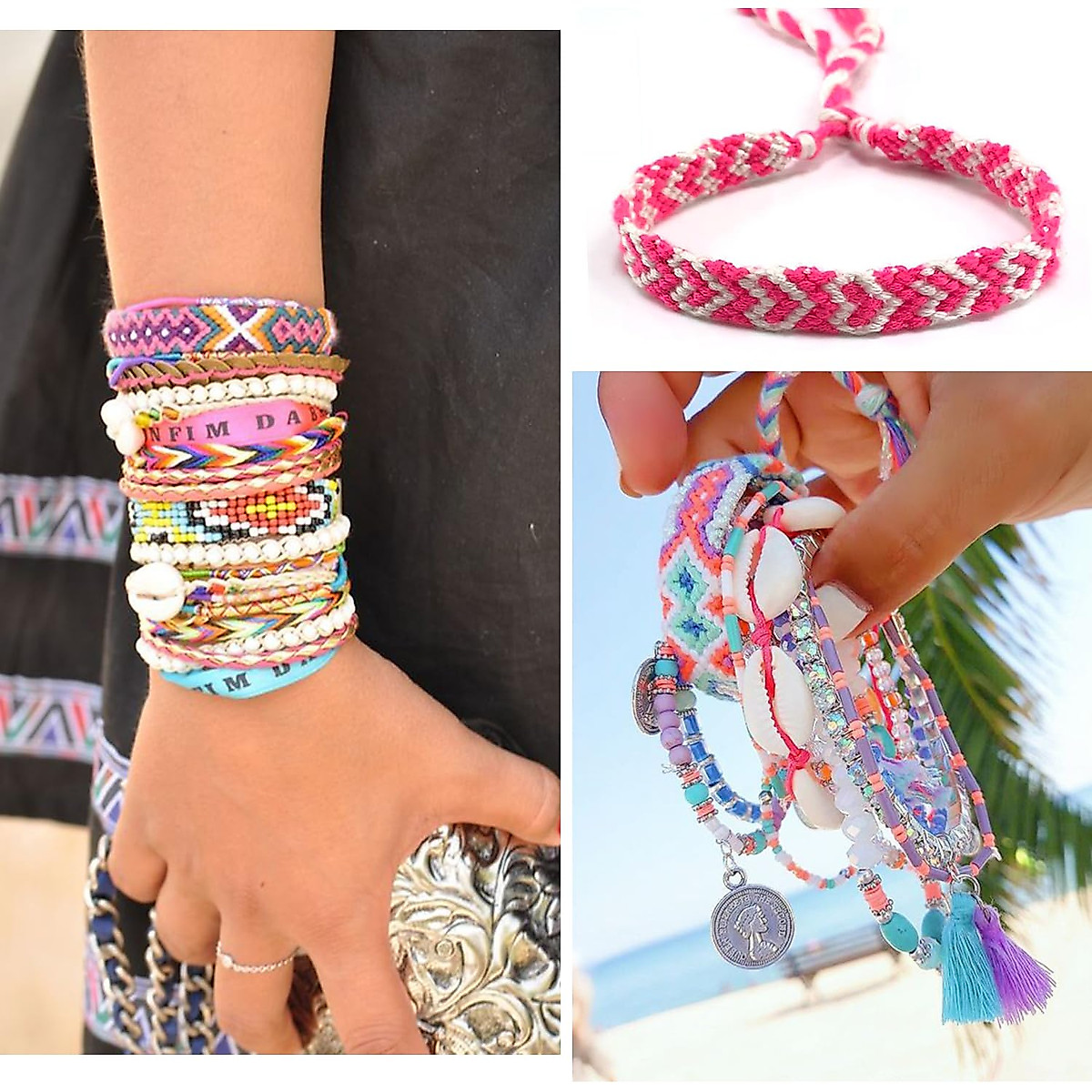 VICOVI Embroidery Thread Kit Including 150 Skeins Embroidery Floss 30 Skeins White & Black Thread 800 Beads 52Pcs Cross Stitch Tools for Friendship Bracelet String DIY