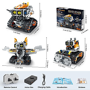 HOGOKIDS Changeable Expressions Robot Building Sets - 3 in 1 Remote & APP Supported Robotic Building Toy Having Sound Effect, Rechargeable RC Robot Birthday Present for Kids Age 6+ Boy & Girl (451PCS)