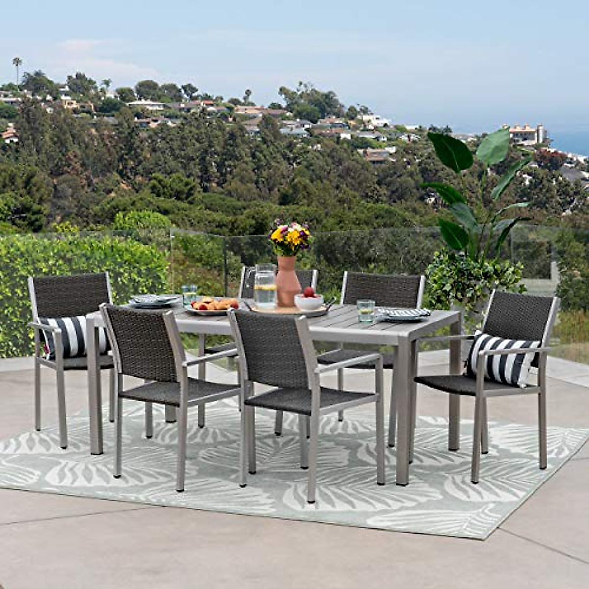 Christopher Knight Home Coral Outdoor 7 Piece Dining Set with Table, Gray