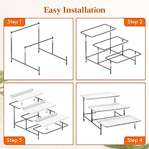 Lifewit 3 Tier Plastic Serving Tray for Party Supplies, 12" x 6.5" Platters for Serving Food, White Reusable Trays with Black Metal Display Stand for Veggie, Fruit, Cookies, Dessert