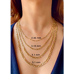 JEWELHEART 14K Real Gold Figaro Chain - 4.1mm Diamond Cut Cuban Link Figaro Necklace For Men - Dainty Yellow Gold Pendant Necklace For Women with Lobster Clasp 20"