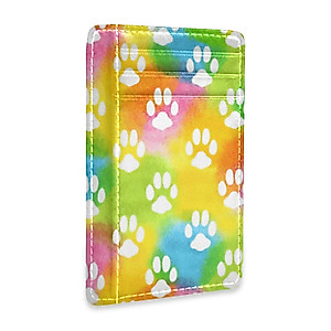 Linomo Thin leather Card Holder and Money Clip Watercolor Dog Paw Print Wallet RFID Blocking for Men & Women