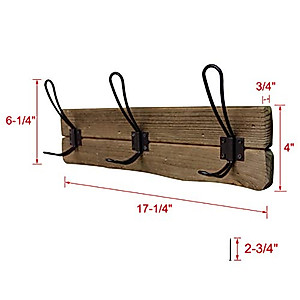 CVHOMEDECO. Rustic Solid Wood Wall Mounted Coat Rack with 3 Double Hooks Primitives Wooden Coat Hooks for Entryway, Kitchen, Bathroom. Brown.