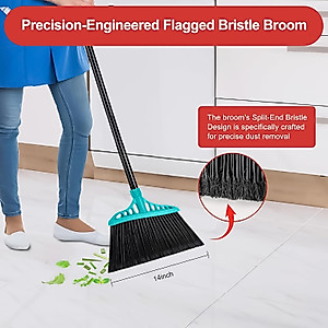 Tiumso Heavy Duty Broom, Outdoor Brooms, Commercial Broom for Sweeping Indoor, Kitchen Broom with 55" Long Handle, Angle Brooms for Patio Kitchen Shop Sidewalk - Blue