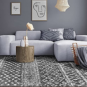 SUPERIOR Indoor Shag Area Rug Perfect for Bedroom, Kitchen, Laundry Room, Entryway, Office, Playroom, Plush Fuzzy Carpet Cover, Contemporary Modern Boho Geometric, 8' x 10', Cream-Black