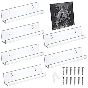 Acrylic Record Shelf,Clear Wall Mount Album Shelf and LP Display Rack for Records Collector, Acrylic Record Wall Mount Sturdy Mini, Show Off Records, 6Pcs