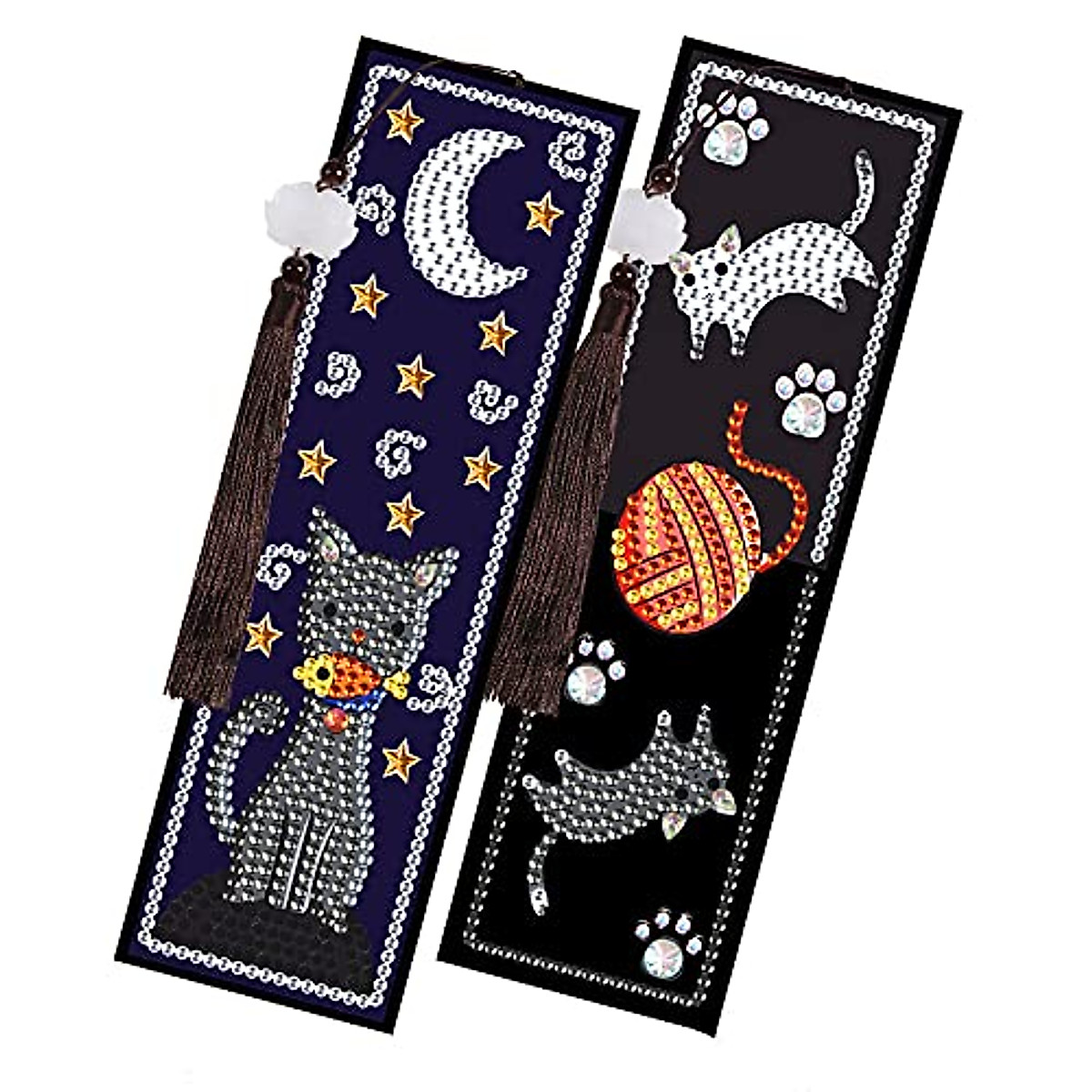 Fish Cat Bookmark Diamond Painting - pigpigboss 2 Pieces DIY Bookmark with Tassel Moon Cat Diamond Painting Bookmark for Adult Diamond Dots Arts Crafts Kit for Kid Graduation Gift