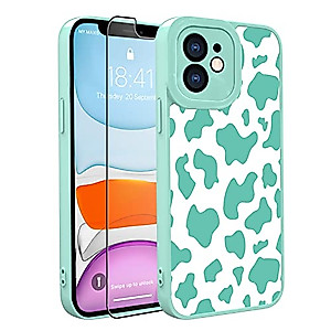 OOK Compatible with iPhone 11 Case Cute Cow Print Fashion Slim Lightweight Camera Protective Soft Flexible TPU Rubber for iPhone 11 with [Screen Protector]-Green