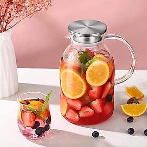 Glass Pitcher, 75 Ounces Glass Pitcher with Lid, Fridge Door Water Pitcher with Free Brush, Heat Resistant Glass Water pitcher with Spout, Iced Tea Pitcher for Fridge, Carafe Perfect for Juice