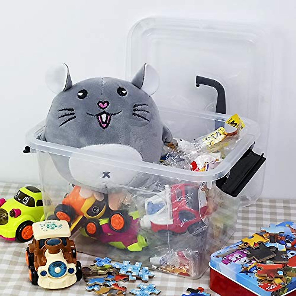 Sosody 6 Quart Plastic Storage Bins with Handles, Small Clear Lidded Storage Bins, 6 Packs