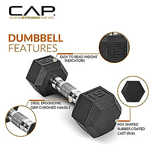 CAP Barbell 150 LB Coated Hex Dumbbell Weight Set with Vertical Rack, Black, New Edition