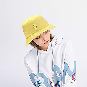 XYIYI Banana Yellow Embroidery Bucket Hat Funny Fishing Hats for Women Teens Girls
