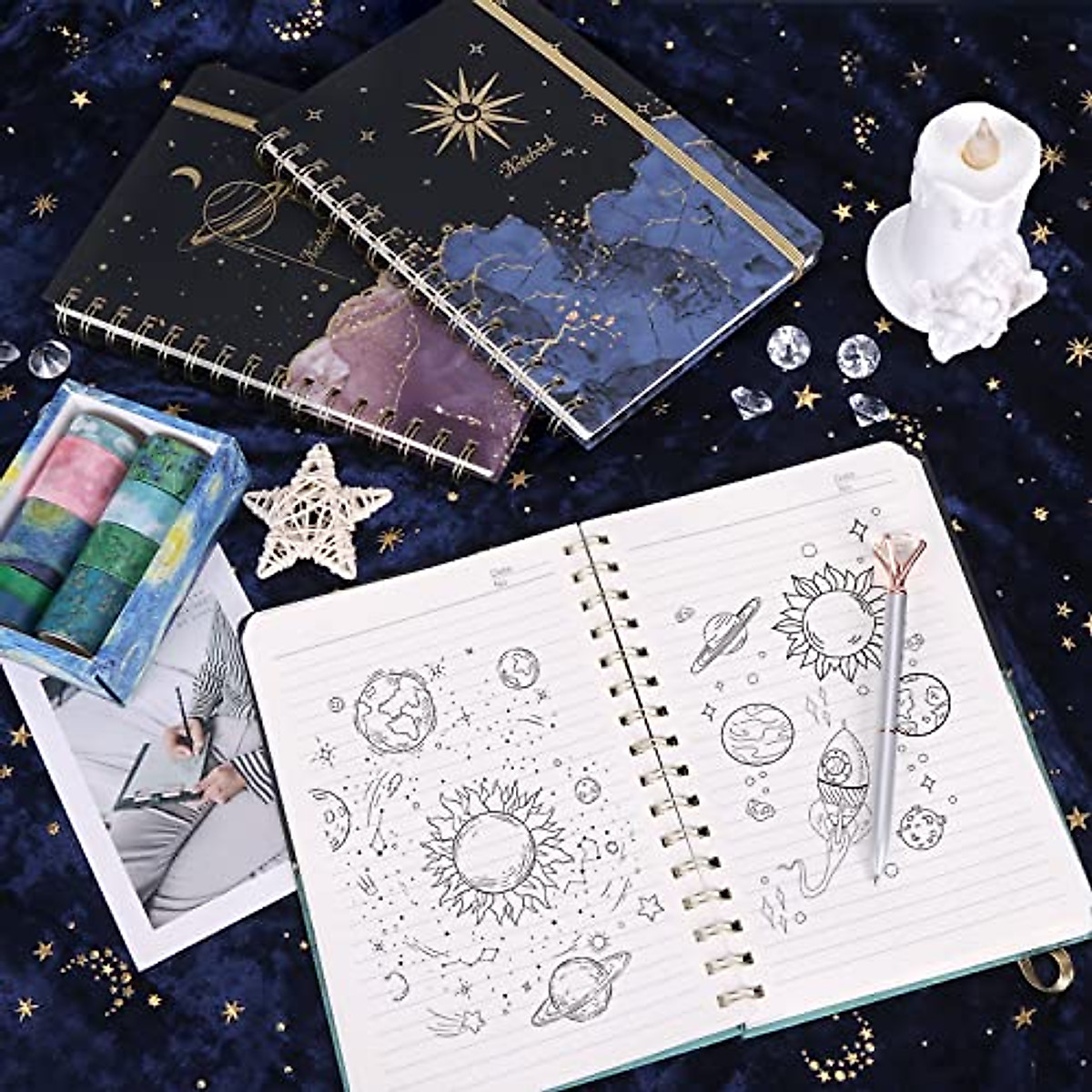 EOOUT 3 Pack Spiral Notebook Journals for Women College Ruled Notebook, 6"x 8.5", 160 Pages, Back Pocket, for Gifts, Office, School Supplies