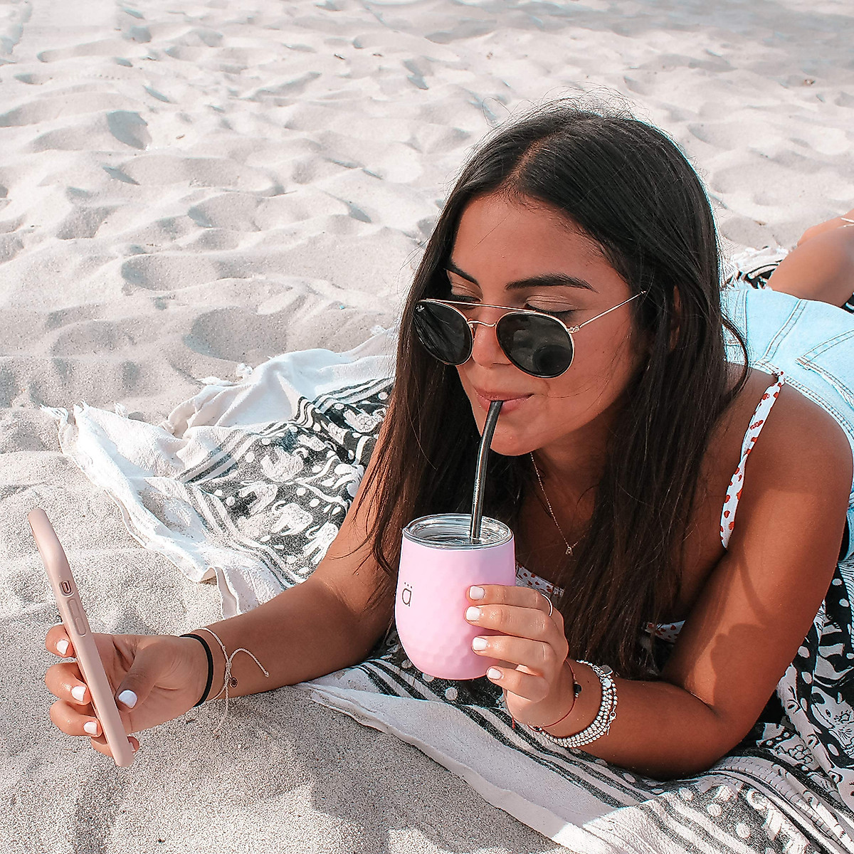 Kalmateh Yerba Mate Gourd - Double Walled Stainless Steel with BPA Free Lid, Bombilla Filter Straw & Bombilla Cleaner -Pastel Pink, 8 oz