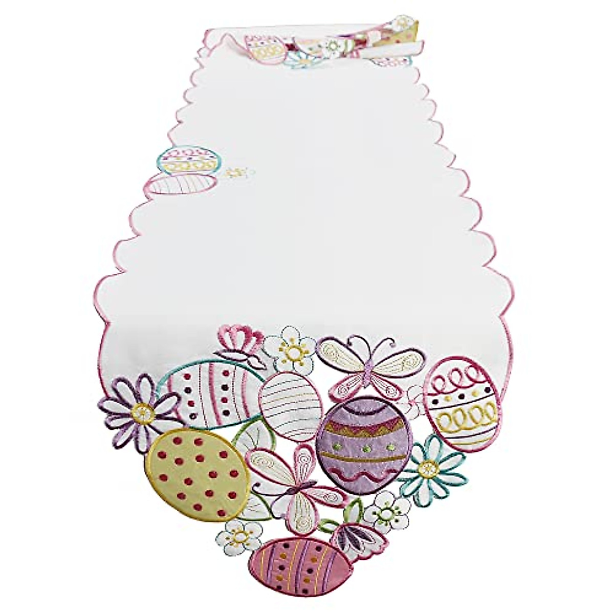 OWENIE Easter Table Runner, Embroidered and Cutwork Colorful Eggs Table Runner for Easter Holiday and Spring Season Table Decor, 13 x 70 Inch Cute Dresser Scarves
