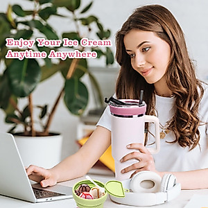 Silicone Ice Cream Cup with Lids for Stanley Cup Accessories 40 oz, Ice Cream Containers for Homemade Ice Cream with Spoons, Reusable Freezer Storage Tubs for Ice Cream, Sorbet (2 PCS, Pink & Green)