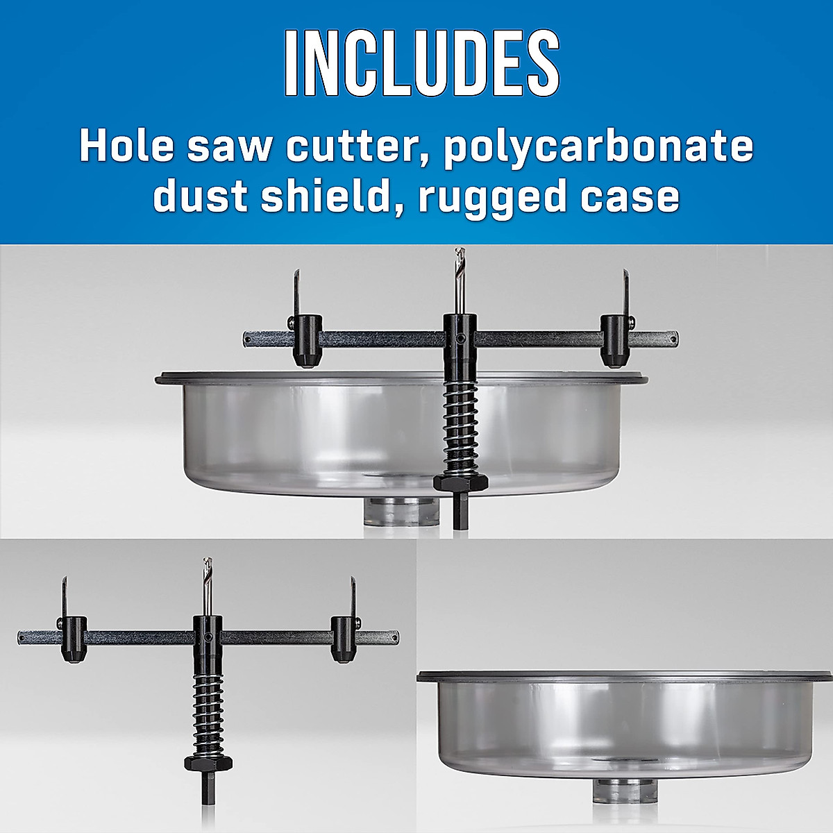 Jonard Tools AHC-10, Professional Grade Round Hole Saw Cutter, Includes Dust Shield and Case, Cuts Plywood Plasterboard Sheetrock Acrylic Up to 1 1/16” Thick, Adjustable Hole Size 2.2” to 10”, Silver