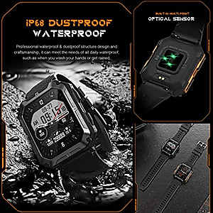 Military Smart Watches for Men IP68 Waterproof Bluetooth Call(Answer/Dial Calls) 1.83'' Tactical Outdoor Sports Fitness Watch Tracker with Blood Pressure Heart Rate Monitor for Android iOS (Black)