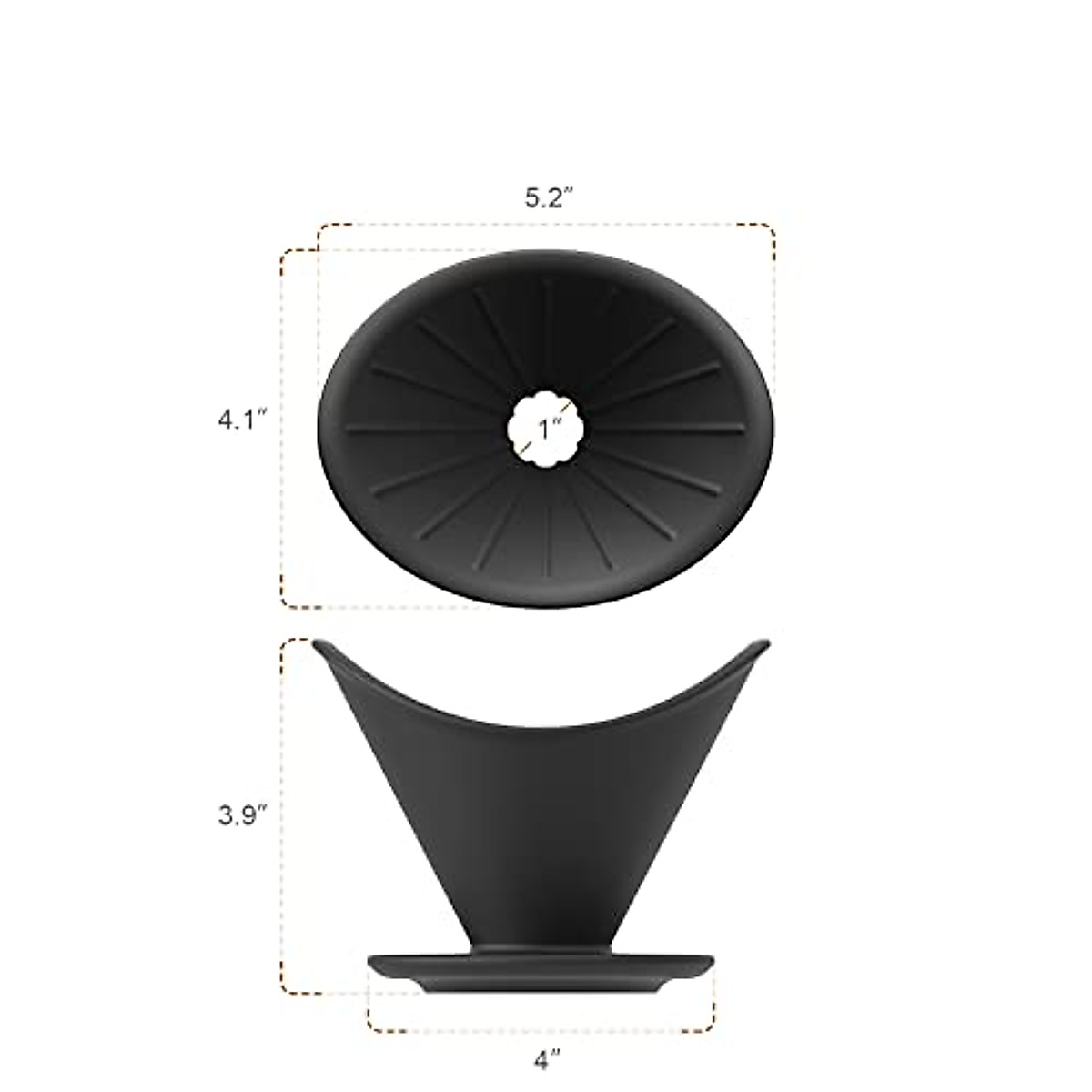 Bitter's Tree Silicone Pour Over Coffee Maker, Coffee Brewing Filter, Easy Manual Coffee Dripper Brew Maker 2-4 Cups, for Home& Camping trip 2-4 Cup Black…