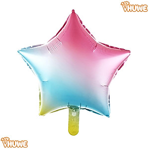 Rainbow Star Balloons 18 Inch, 10 Pcs Gradient Star Shaped Mylar Helium Foil Metallic Balloon for Birthday Party Decorations Baby Shower Wedding Anniversary Backdrop Party Supplies