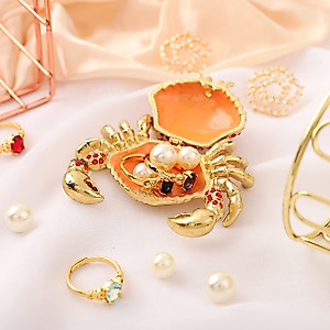 QIFU Hand Painted Crab Shape Decorative Enameled Trinket Box Hinged Unique Gift for Home Decor