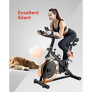 UREVO indoor Cycling Bike, Stationary Exercise Bike 350 lbs Weight Capacity，Ipad Mount, Comfortable Seat Cushion, Silent Belt Drive Cycle Bike for Home Workouts Gym