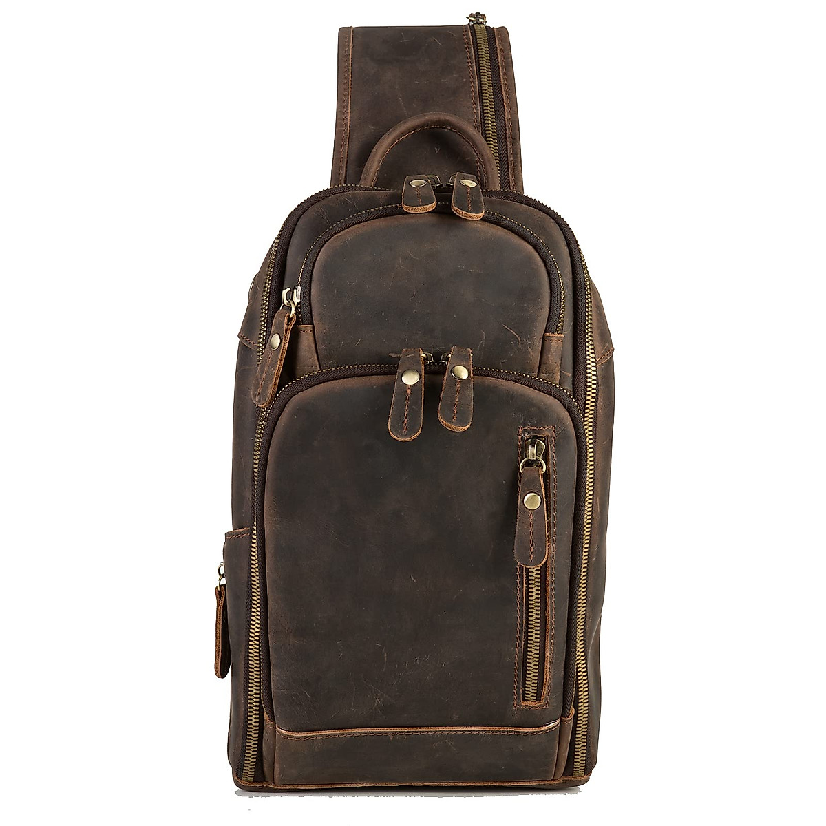 Leather Sling Bag for men,Full Grain Leather Crossbody Bag Shoulder Bag for Men Vintage Backpack Women fit 11 inch ipad Dark Brown