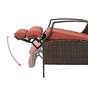 HollyHOME Patio Wicker Adjustable Recliner Chair, Relaxing Lounge Chair with Thick Spunpoly Cushion, Water Resistant, Red
