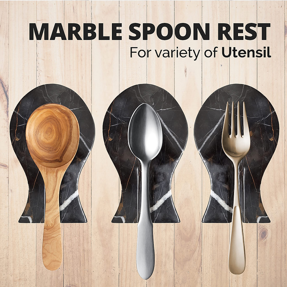 TheWolfard Luxury Handmade Black and Gold Marble Spoon Rest for Kitchen Counter, Best Spatula Holder for Kitchen Accessories & Housewarming Gifts., 6x8x0.75