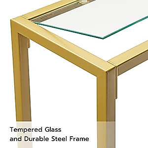 HOOBRO Gold Console Table, 70.9" Tempered Glass Sofa Table, Modern Extra Long Entryway Table with USB Ports, Behind Couch Table for Entryway, Hallway, Foyer, Living Room GD18UXG01