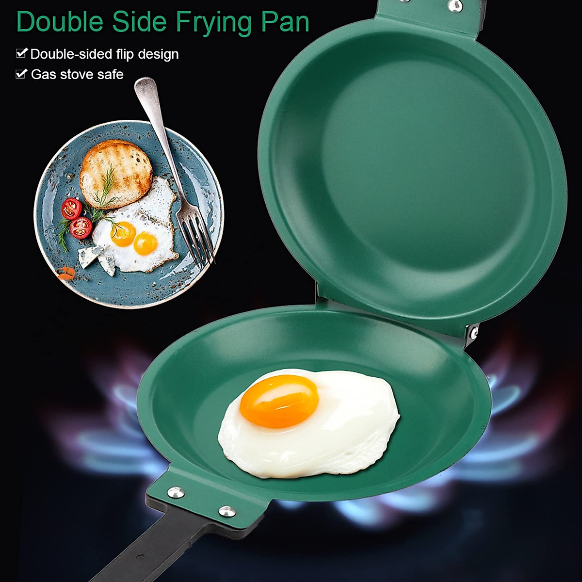 Double Sided Frying Pan, Non Stick Flip Folding Frying Pan Double Sided Ceramic Coated Frying Pan Non Stick Pan Heat Evenly On Both Sides for Pancakes Toasts Omelettes