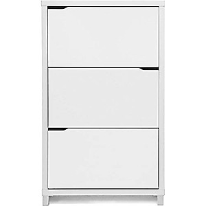 Home Square 3 Shelf Wood Shoe Cabinet Set in White (Set of 2)