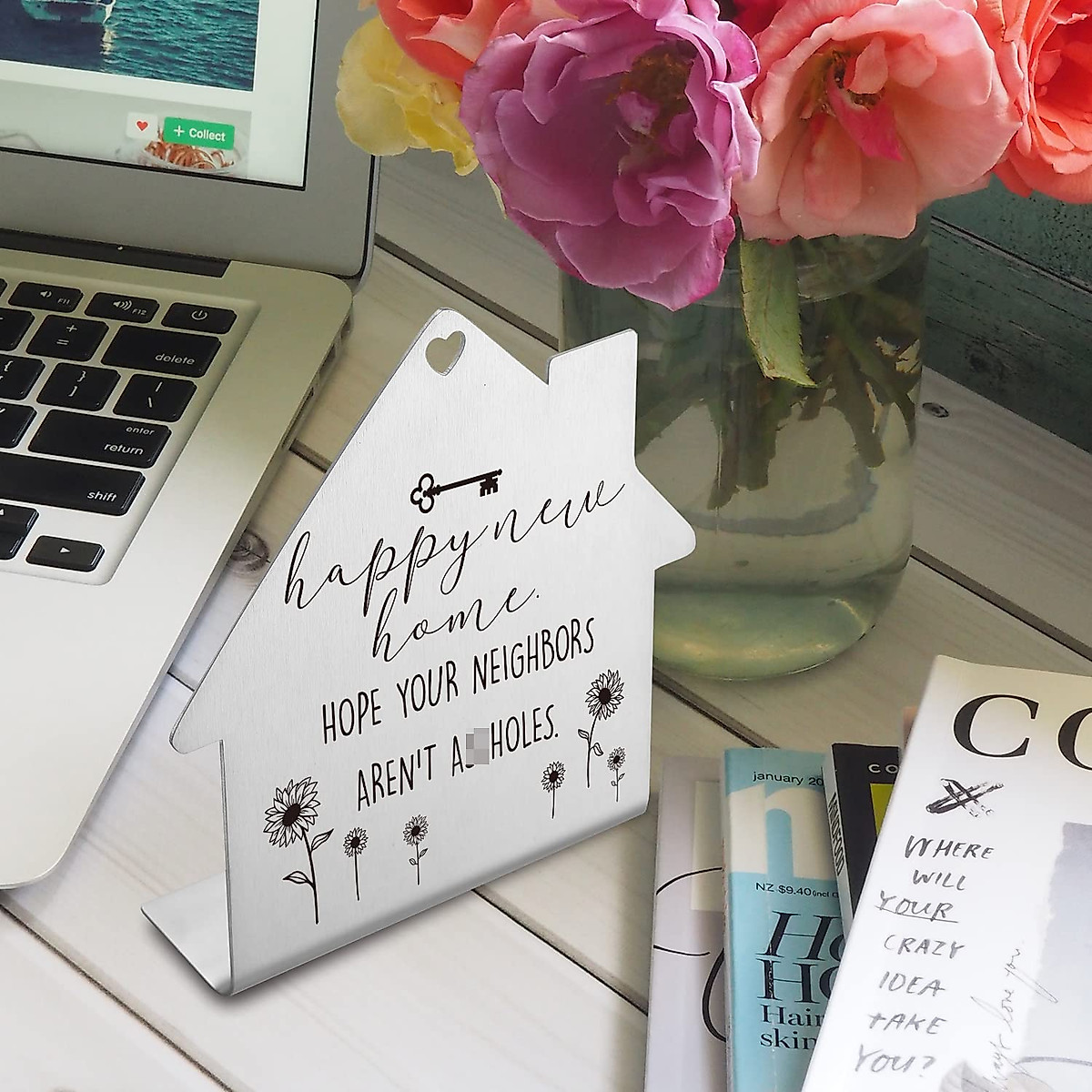 Funny Housewarming Gifts for Women, Men, Couple, Cute House Warming Gifts New Home, Humorous long distance friends New Apartment Home Office Desk Table Shelf Laugh Sign Decor hds4