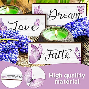 4 Pieces Faith Hope Love Dream Wall Decor Elegant Spring Butterfly Wooden Hanging Decoration Art Butterfly Room Wall Rustic Living Room Accessories for Girls Bedroom Decor (Purple, 10 x 4 x 0.2 Inch)