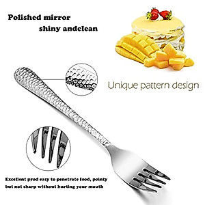 E-far 12-Piece Stainless Steel Hammered Dinner Forks Set, Salad Flatware Forks Use for Home, Kitchen, Restaurant, Round Edge & Mirror Polished, Dishwasher safe - 7.9 Inches