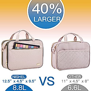 NISHEL Travel Makeup Bag Stand Up, Portable Cosmetic Organizer, Travel Cosmetic Case for Travel-Size Toiletries, Pink