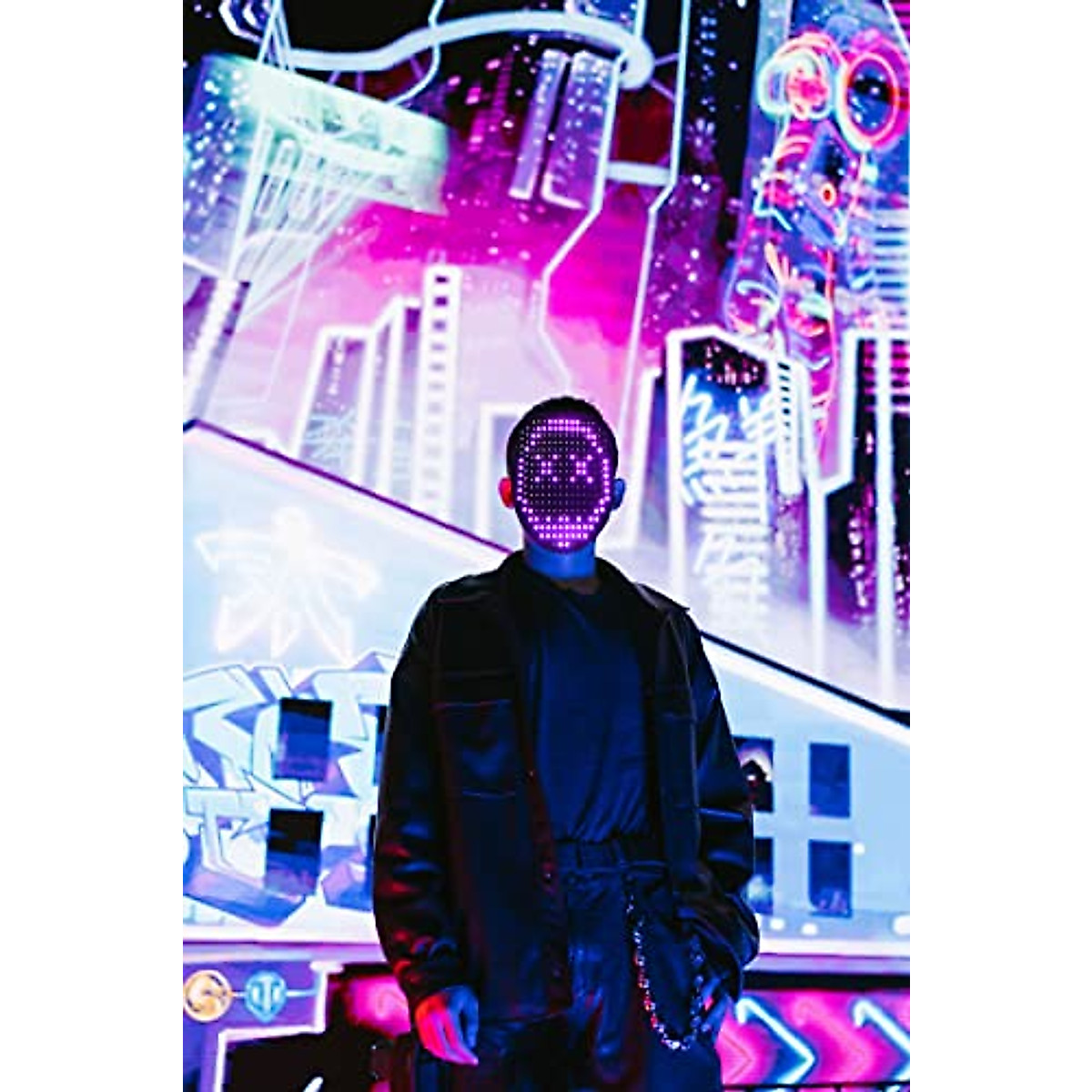 cosday LED Mask Light Up Face Mask with Programmable for Kids Adults for Cosplay Party Halloween Costume (Mini Led Mask)