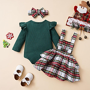 Mubineo Baby Girl Christmas Clothes Plaid Outfits Long Sleeve Romper Overall Skirt Dress Cute Newborn Outfit (Green Red White Plaid, 18-24 Months)