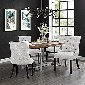 poplarbox 4 Set Dining Chairs Tufted Dining Chairs Upholstered Fabric Dining Chairs Accent Dining Chairs Parson Chairs Side Chairs for Kitchen Dining Room (Set of 4, Light Gray)