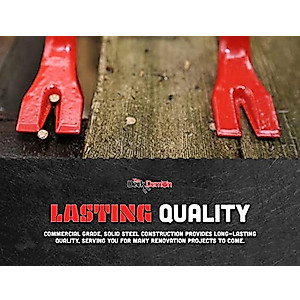 Deck Demon Wrecking Bar - 44 Inch Steel Deck Board Remover Tool - Save Time Removing Old Boards and Breaking Pallets - Heavy Duty, Non-Slip Handle with Dual Claw Head Nail Puller - Red, DD-201