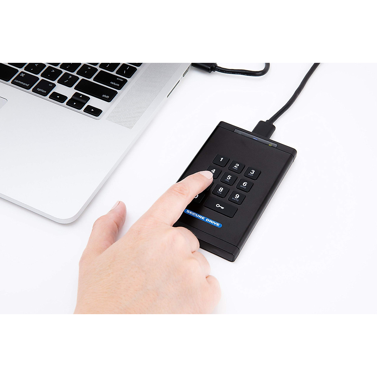 SecureData SecureDrive KP 250GB SSD Hardware Encrypted USB 3.0 External Drive FIPS 140-2 Level 3 Unlock via Keypad TAA Compliant, CJIS, HIPAA, CMMC, GDPR Compliant, Works with Mac and Win Free AV