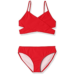 Kanu Surf Girls' Coral Reef Beach Sport Wrap Around Bikini 2-Piece Swimsuit, Solid Red, 12
