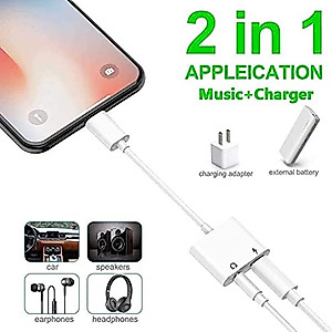 [Apple MFi Certified] 2 Pack Headphone Adapter for iPhone,iPhone Headphones Adapter 2 in 1 Lightning to 3.5mm AUX Audio + Charger Splitter Compatible with iPhone 14 13 12 12 Pro 11 XS XR X 8 7 iPad