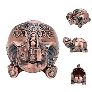 Metal Ashtray with Cover Male Gift Sealed Anti Fall Windproof Smoking Set Ornaments (Crouching Copper Elephant)