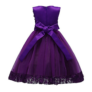 Pageant Dresses for Girls 7-16 Special Occasion Tops Sleeveless Knee Length Little Girl Dresses Size 5 6 for Wedding Party Princess Pageant Elegant Lace Tutu Tulle Ball Gown (Dark Purple, 8)