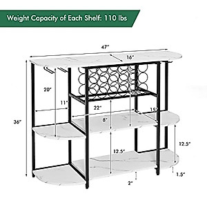 Giantex Wine Bar Cabinet, Wine Racks for 18 Bottles, Glass Holder, 47” Floor Stationary Island, Baker Rack, Storage Shelf for Kitchen, Dining Room, Living Room (White)